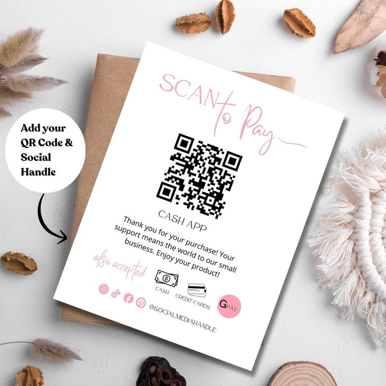Editable Scan to Pay Sign, Pink Printable Accepted Payments Sign, QR ...
