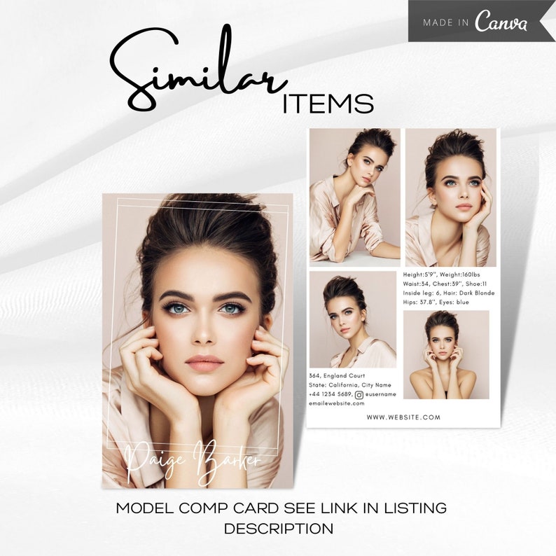Modeling Photo Card Canva Template, Editable Fashion Model Zed Card ...