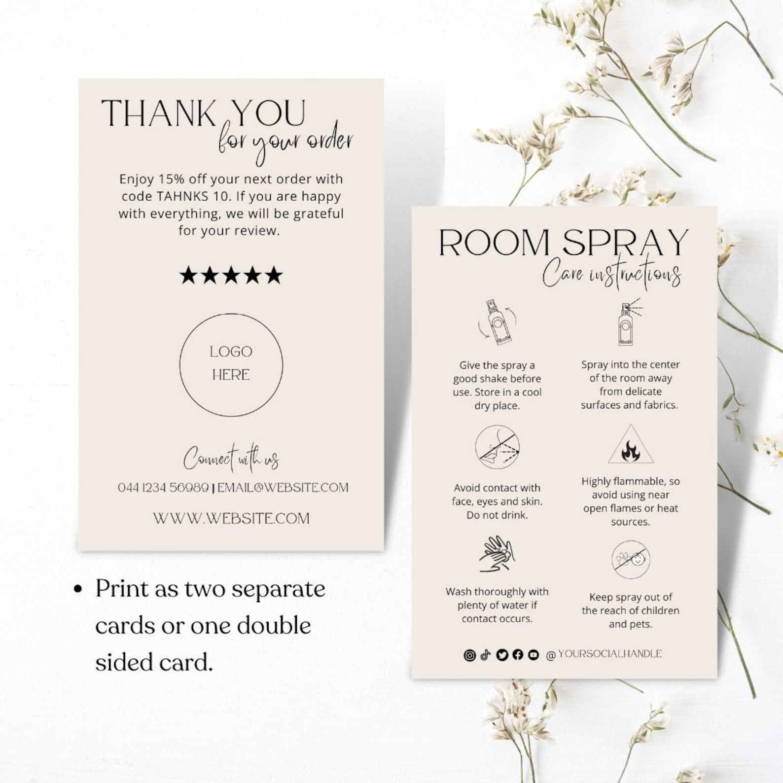 Room Spray Care Card Template, Editable Room Spray Care Instructions ...