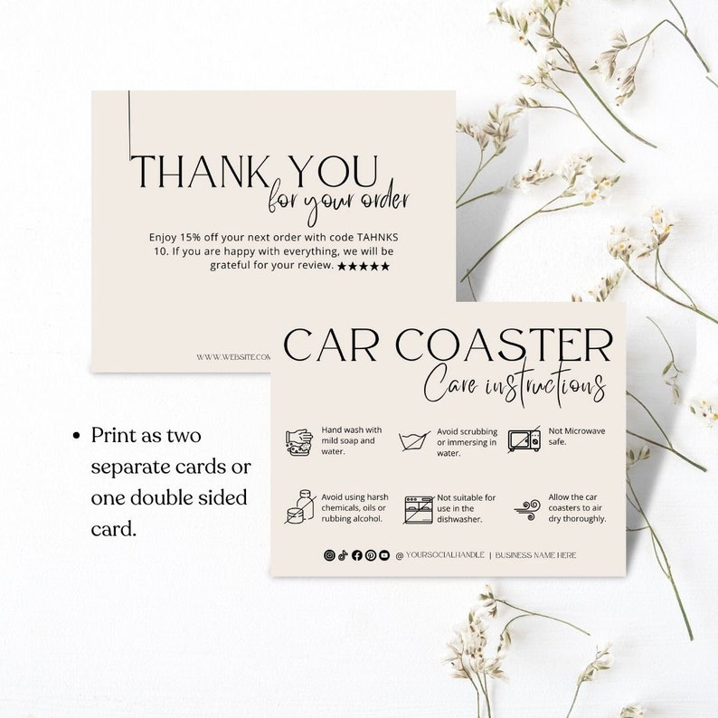 Editable Car Coaster Care Card Template, DIY Cup Holder Care ...