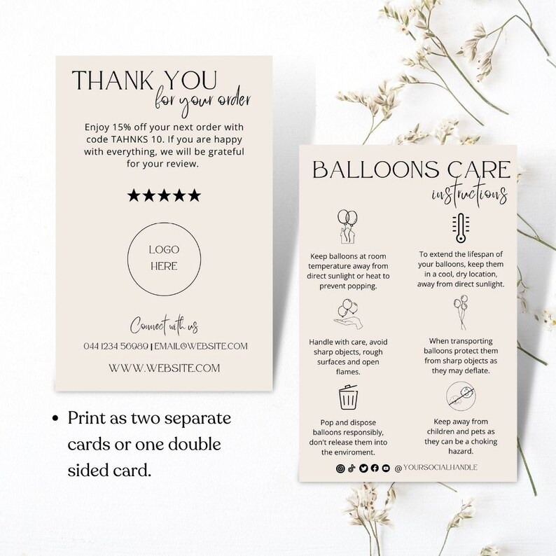 Editable Balloons Care Instructions Template, Mini Printable Balloon ...