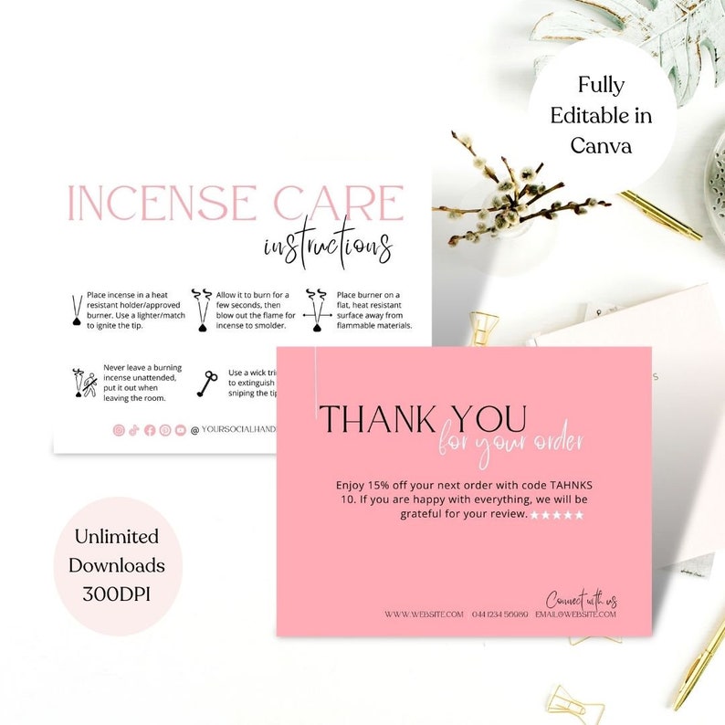 Editable Incense Care Card, Incense Business Inserts, Printable Scented ...