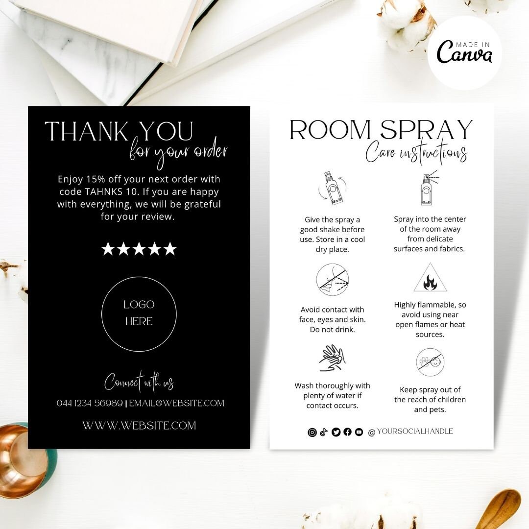 Room Spray Care Card Template, Editable Room Spray Care Instructions ...