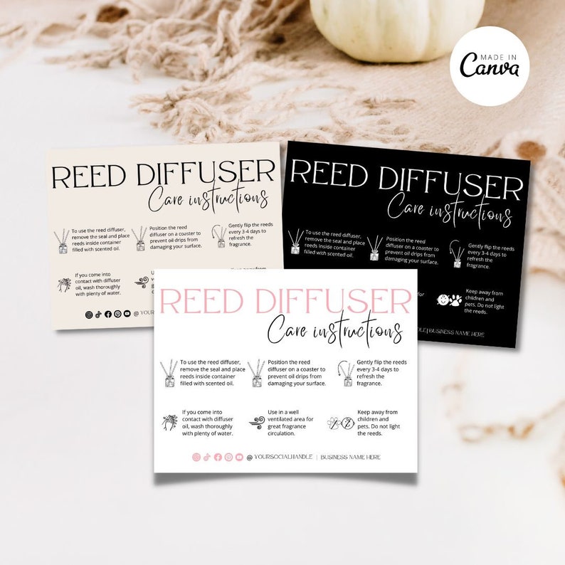 Printable Reed Diffuser Care Card, Diffuser Instructions Label, Oil ...
