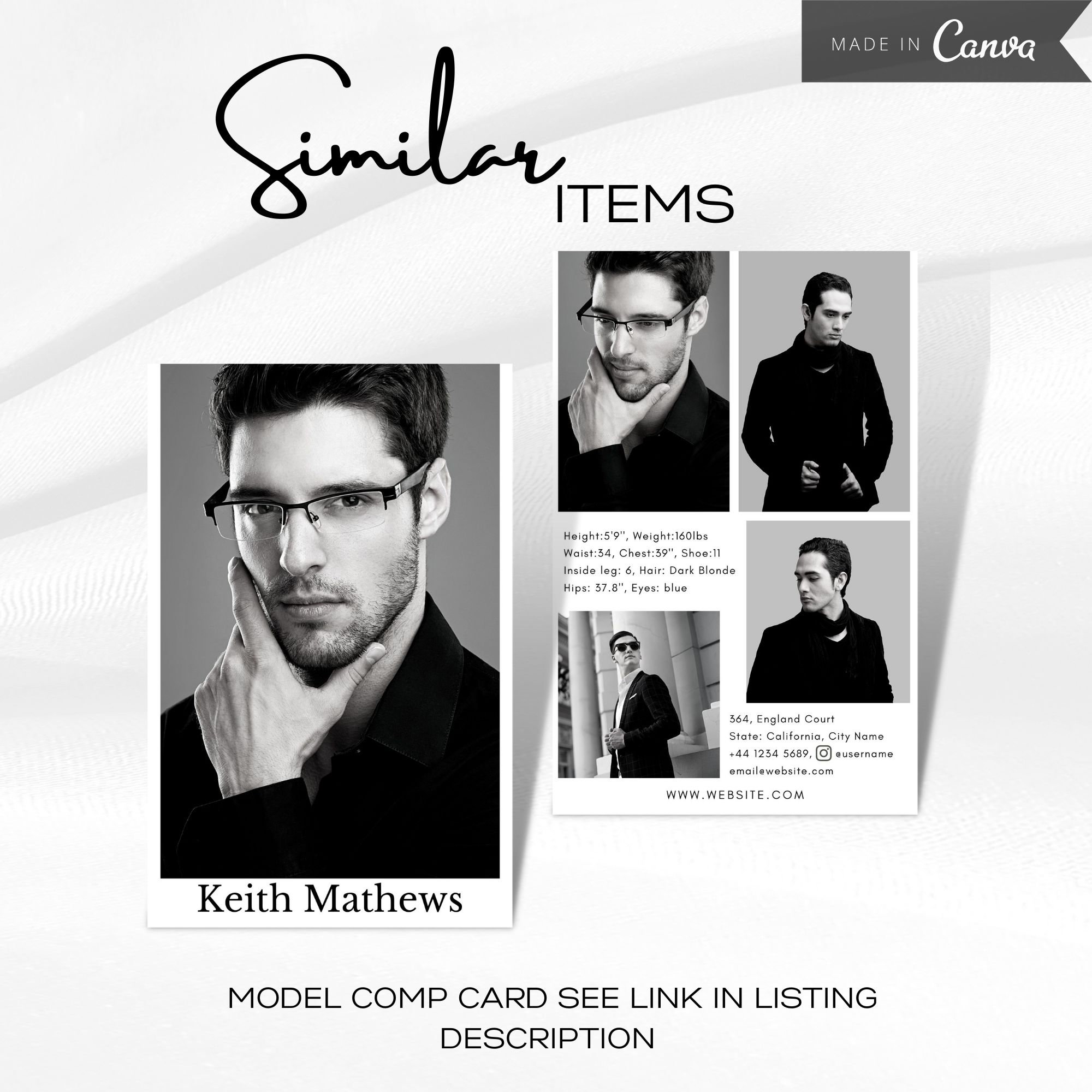 Model Comp Card, Editable Fashion Model Zed Card, Model Portfolio ...