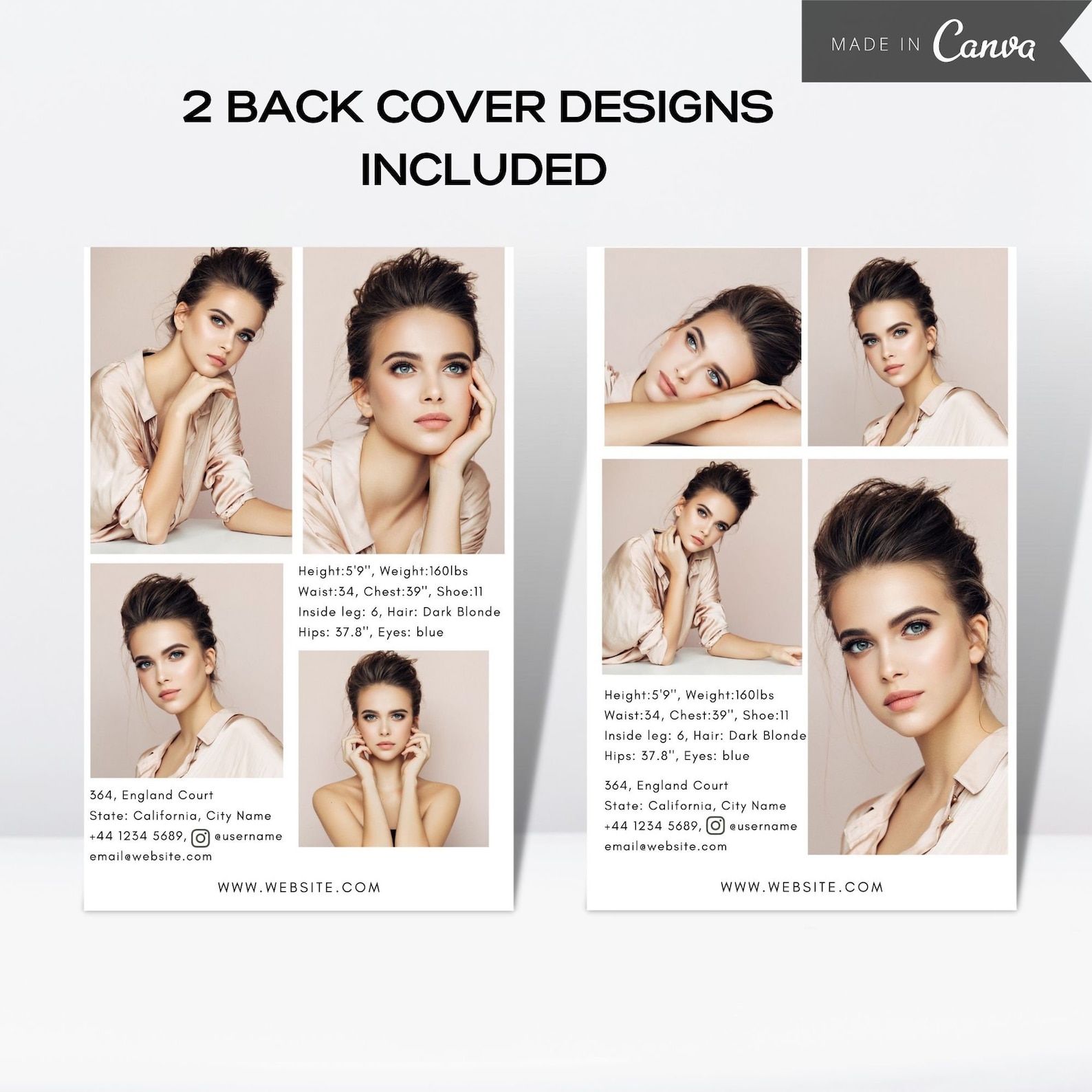 Editable Fashion Model Zed Card, Model Comp Card, Model Portfolio ...