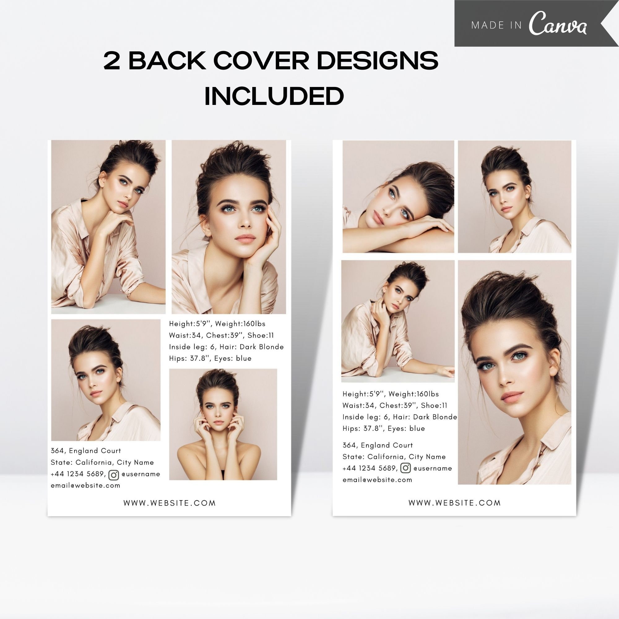 Editable Fashion Model Zed Card, Model Comp Card, Model Portfolio ...