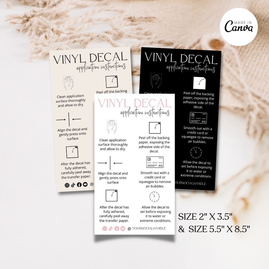 Editable Vinyl Decal Care Card Instructions, DIY Decal Instructions ...