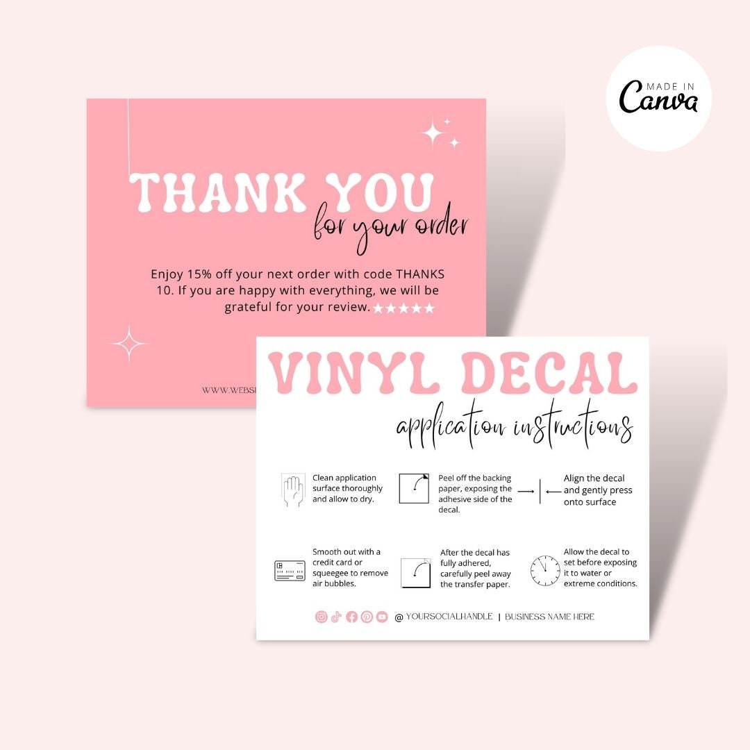 Editable Vinyl Decal Care Card Instructions, DIY Decal Instructions ...