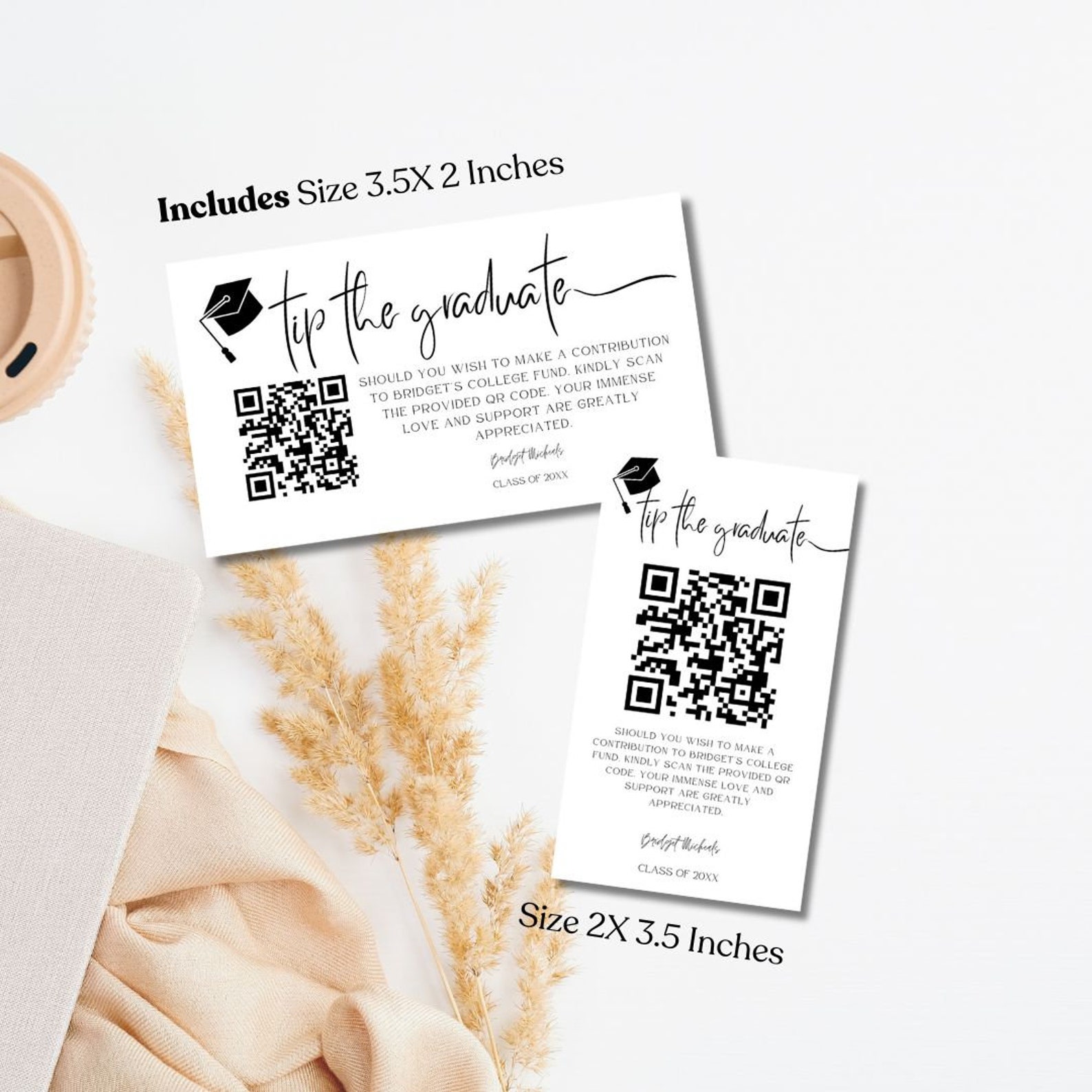 Editable College Fund QR Code Insert Card, Printable Graduation Tip ...