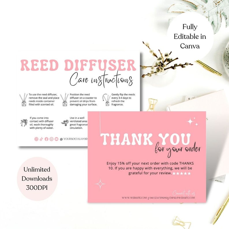Printable Reed Diffuser Care Card, Diffuser Instructions Label, Oil ...