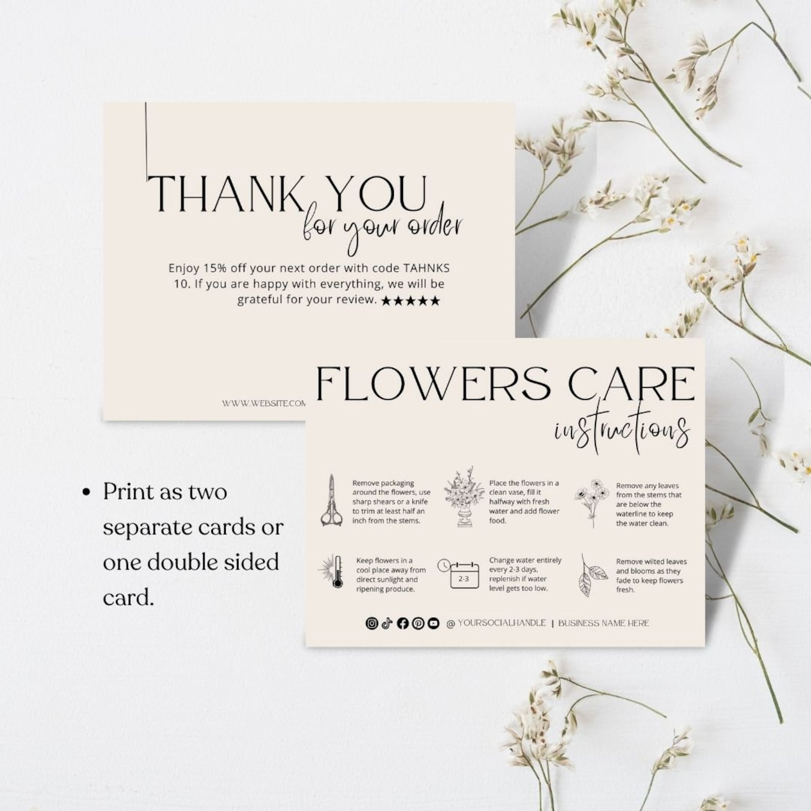 Editable Flower Care Card Template, Florist Flower Care Instructions ...