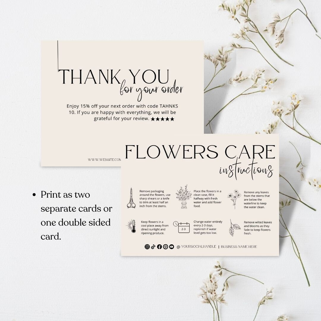 Editable Flower Care Card Template, Florist Flower Care Instructions ...