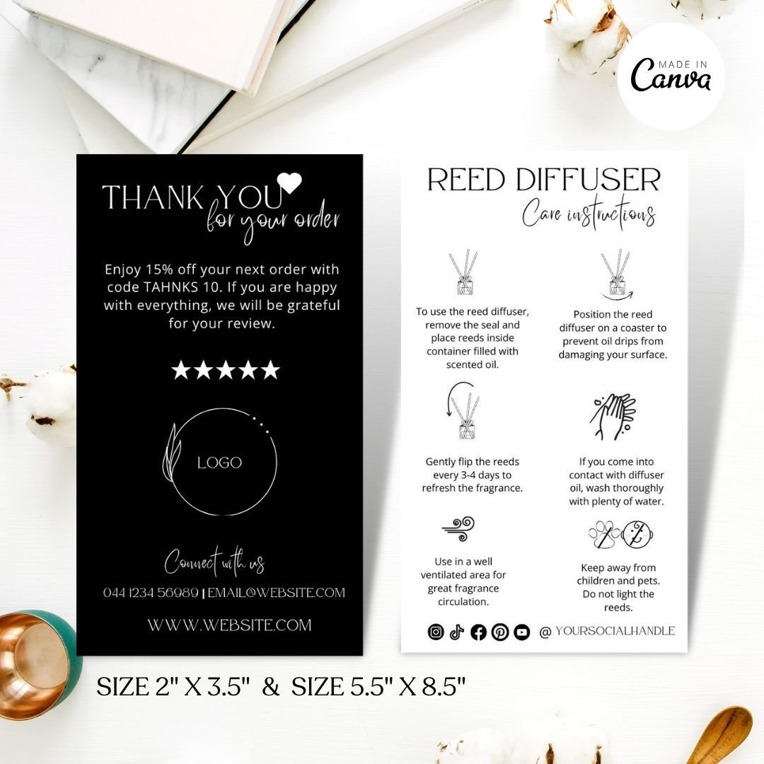 Mini Printable Reed Diffuser Care Card, Diffuser Instructions Label ...