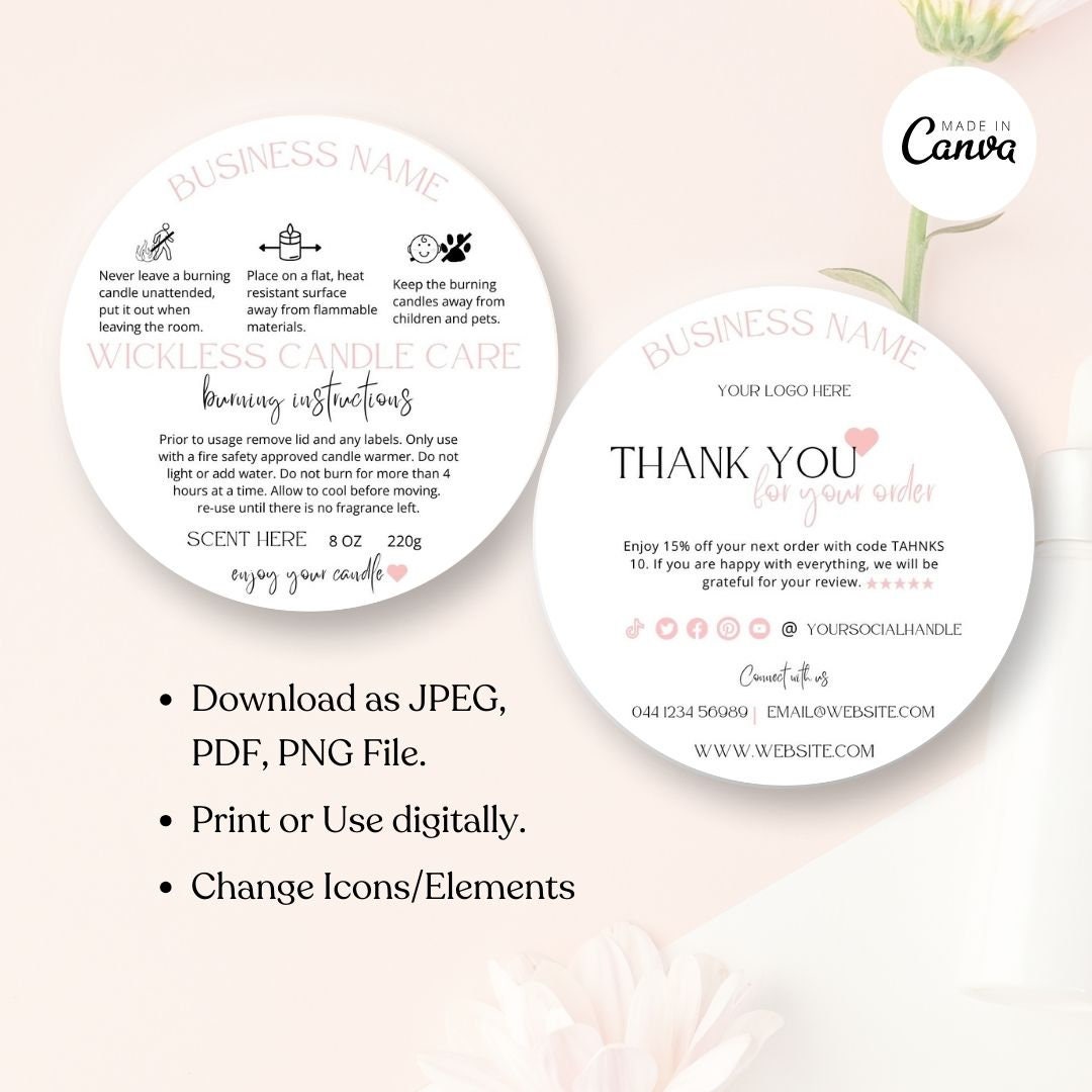 Printable Wickless Candle Warning Label, Candle Safety Instructions ...