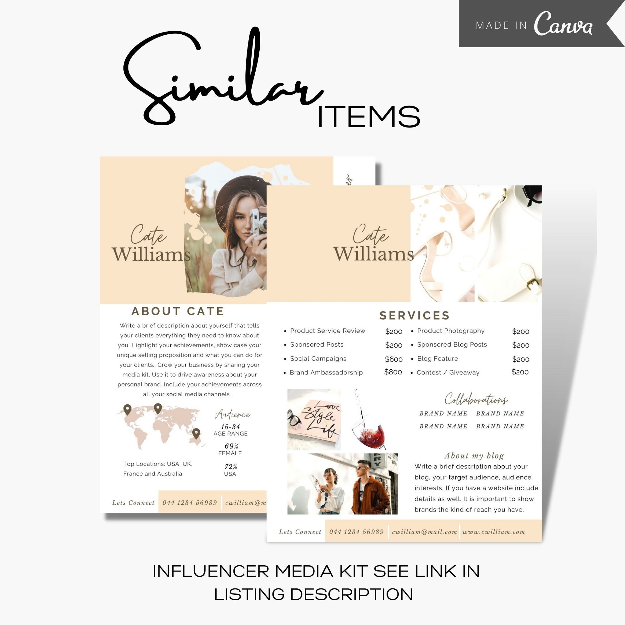 2 Page Food Blogger Media Kit Template, Canva Influencer Media Kit ...
