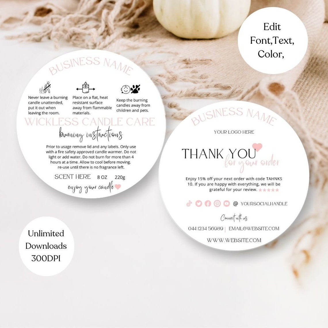 Printable Wickless Candle Warning Label, Candle Safety Instructions ...