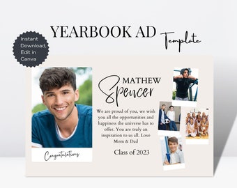 Yearbook AD Tribute Template, Senior Yearbook AD, Editable Canva Grad ...