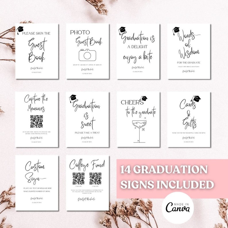 Graduation Party Sign Template Bundle, Custom Canva Graduation Table ...