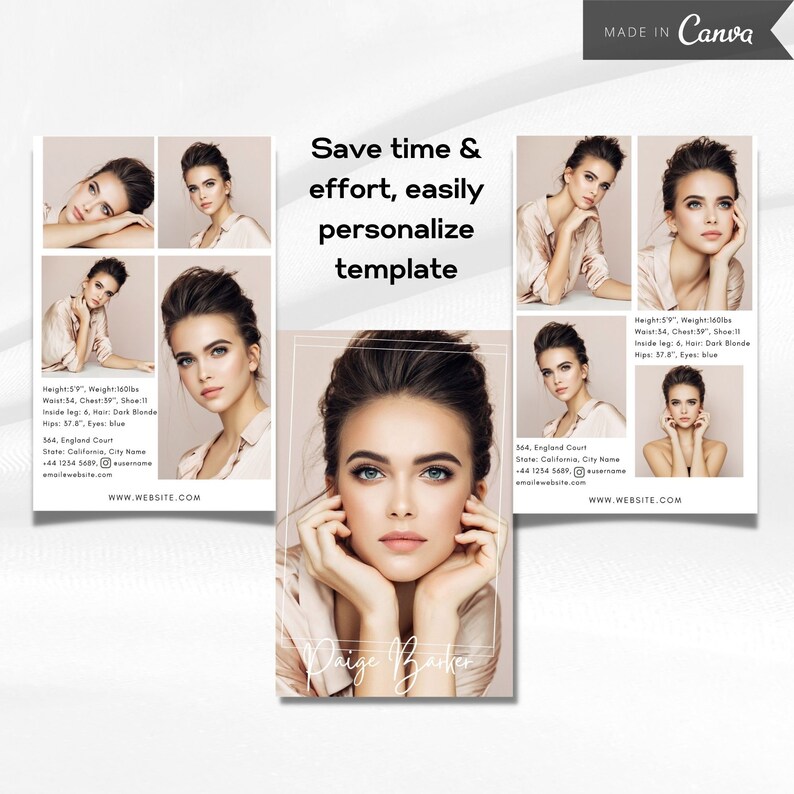 Editable Fashion Model Zed Card, Model Comp Card, Model Portfolio ...