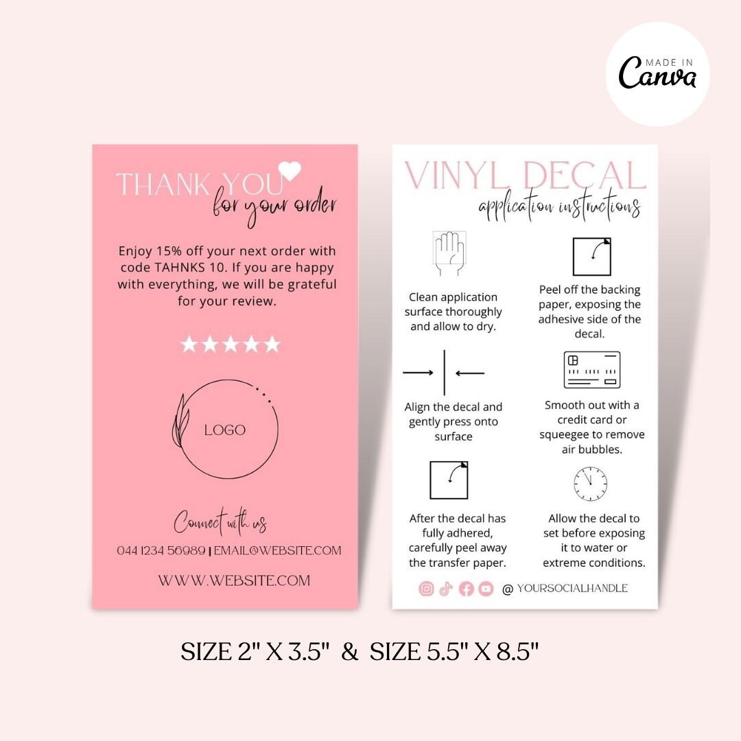 Editable Vinyl Decal Care Card Instructions, DIY Decal Instructions Guide, Vinyl Stickers ...