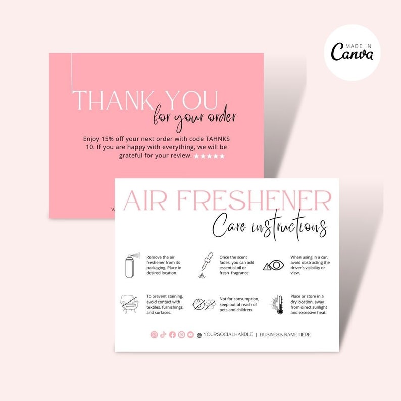 Editable Air Freshener Care Card, Air Freshie Care Instructions ...