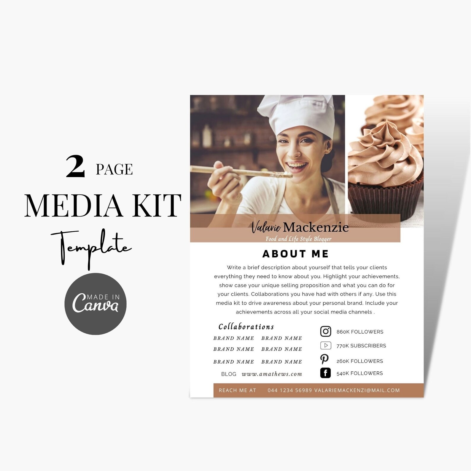 2 Page Food Blogger Media Kit Template, Canva Influencer Media Kit ...
