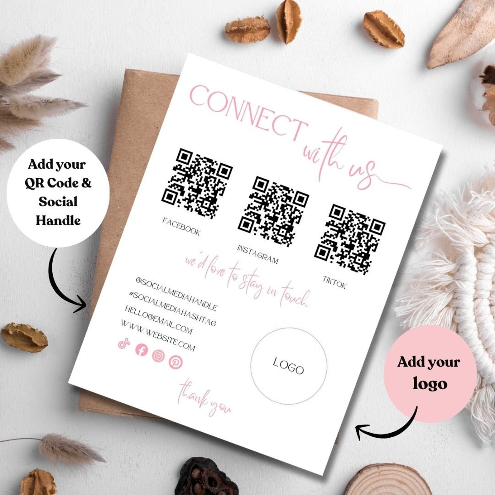 Follow Us on Social Media Sign, Editable Connect With Us QR Code ...