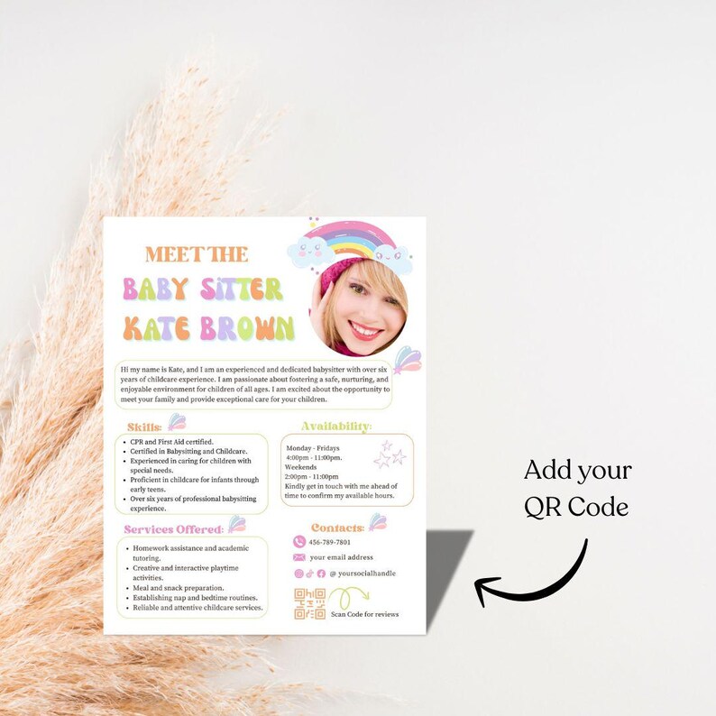 Editable Babysitter Flyer Template Childcare Services Resume