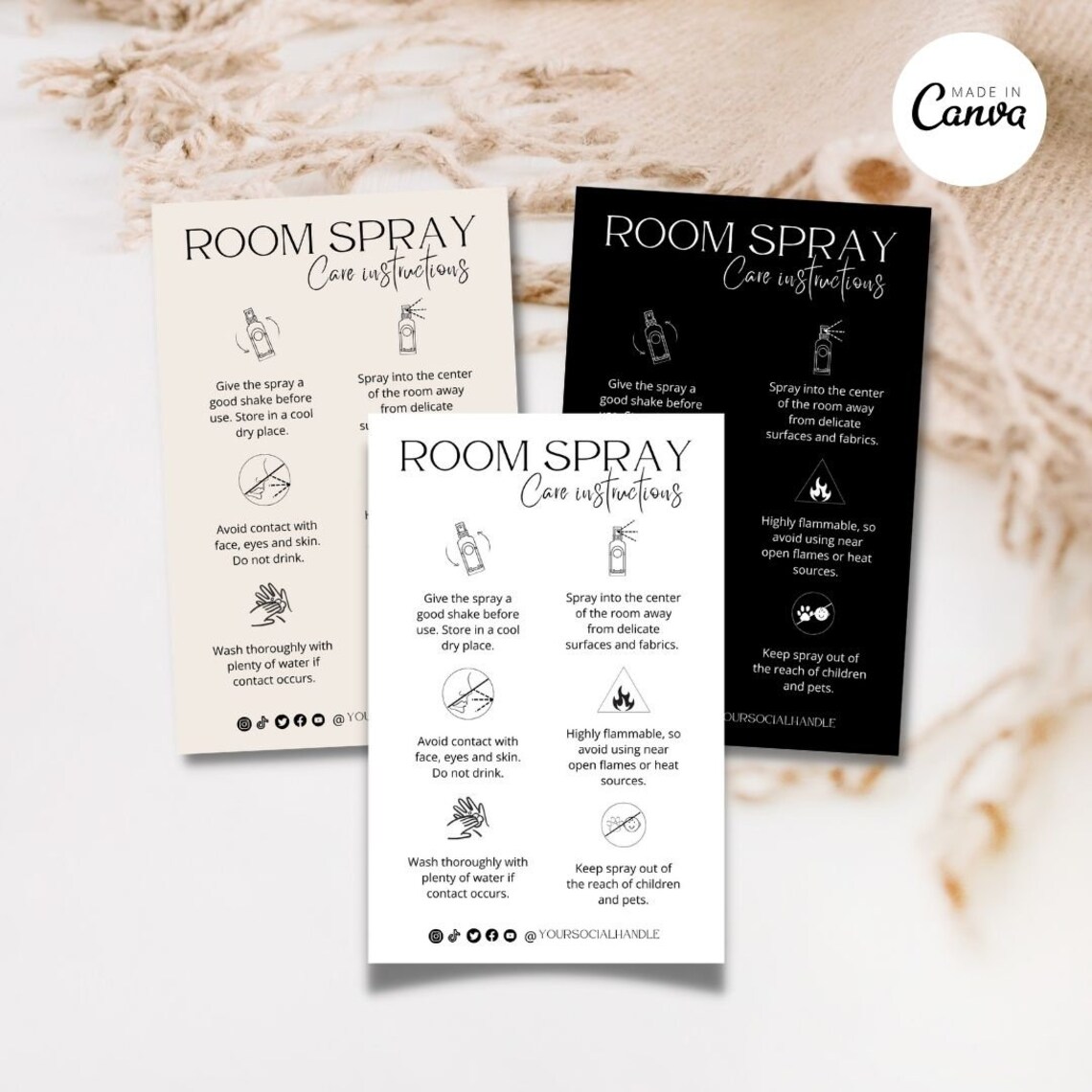 Room Spray Care Card Template, Editable Room Spray Care Instructions ...