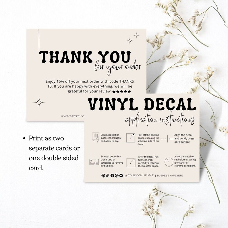 Editable Vinyl Decal Care Card Instructions, DIY Decal Instructions Guide, Vinyl Stickers ...