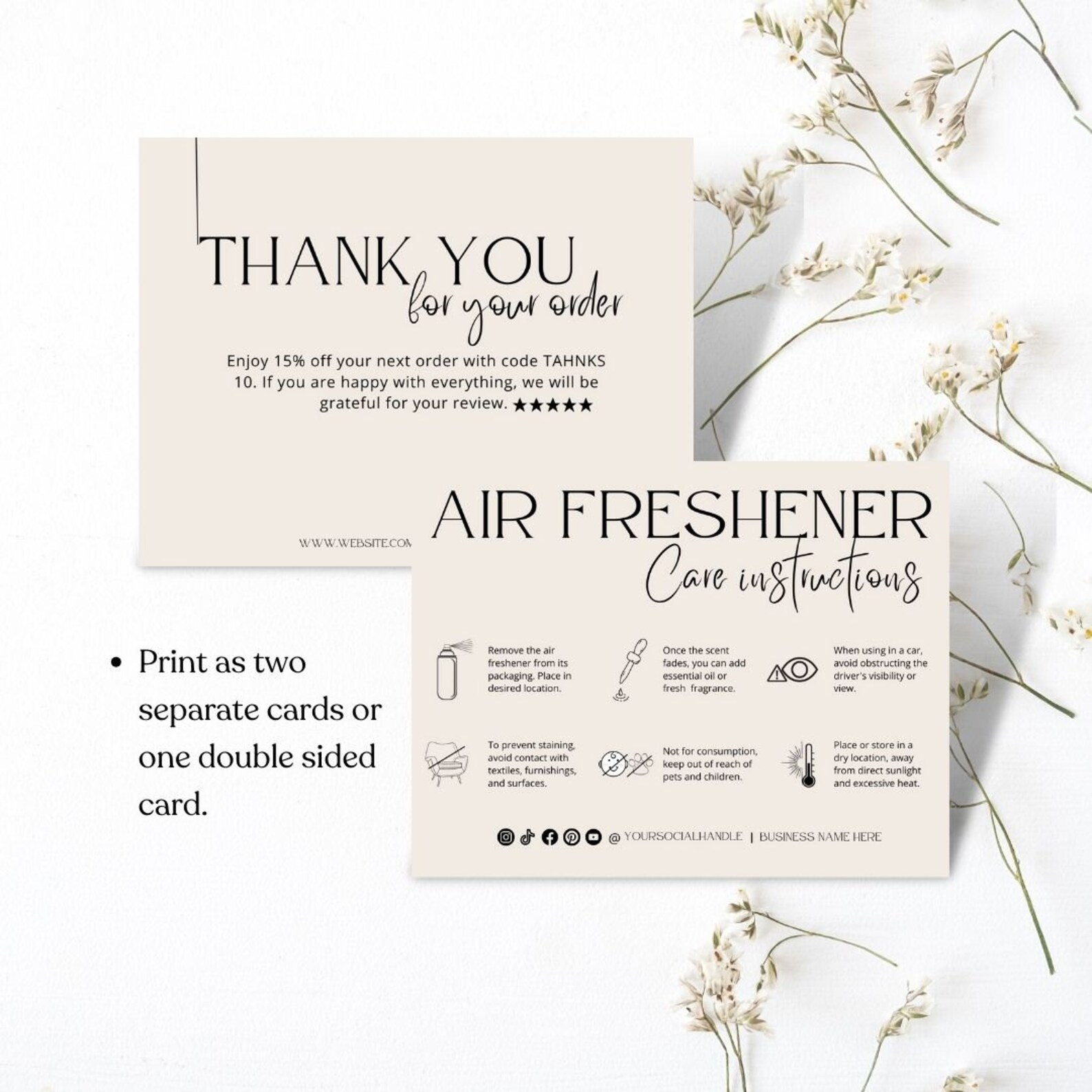 Editable Air Freshener Care Card, Air Freshie Care Instructions ...