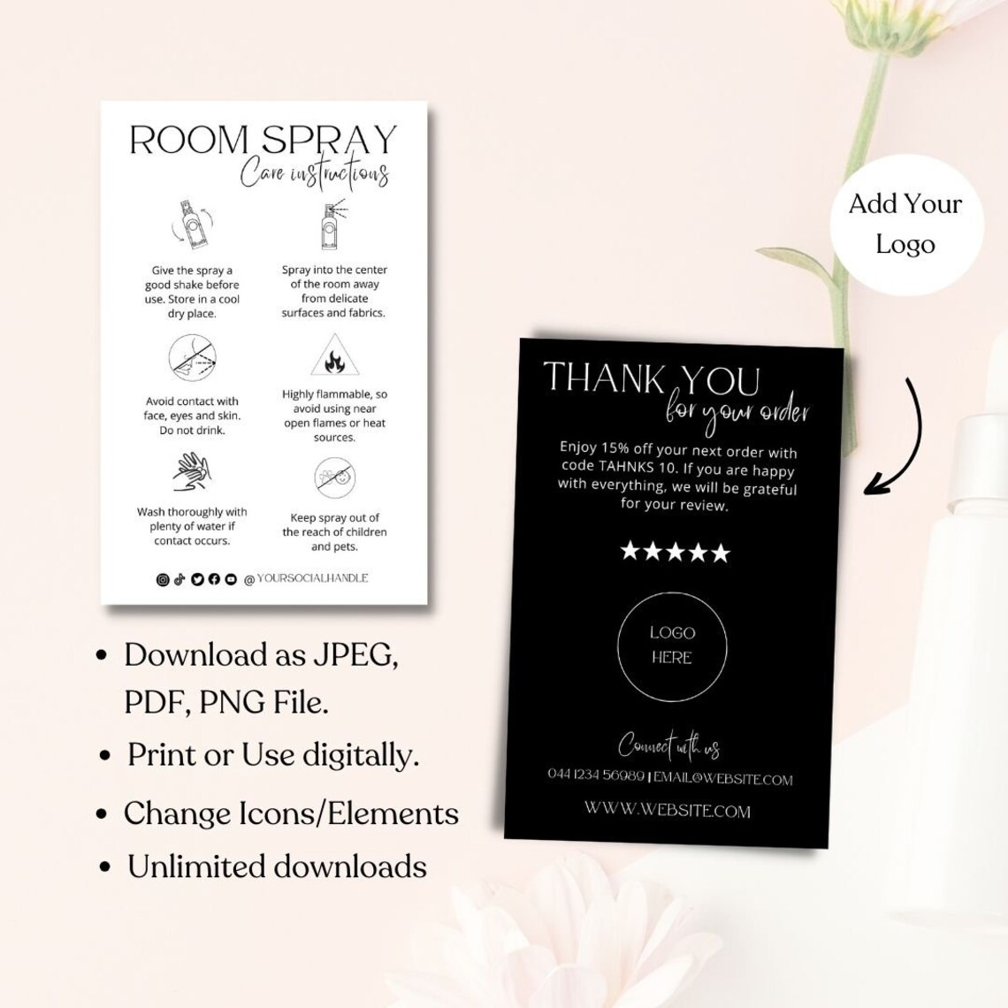Room Spray Care Card Template, Editable Room Spray Care Instructions ...