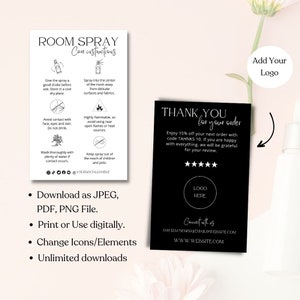 Room Spray Care Card Template, Editable Room Spray Care Instructions ...