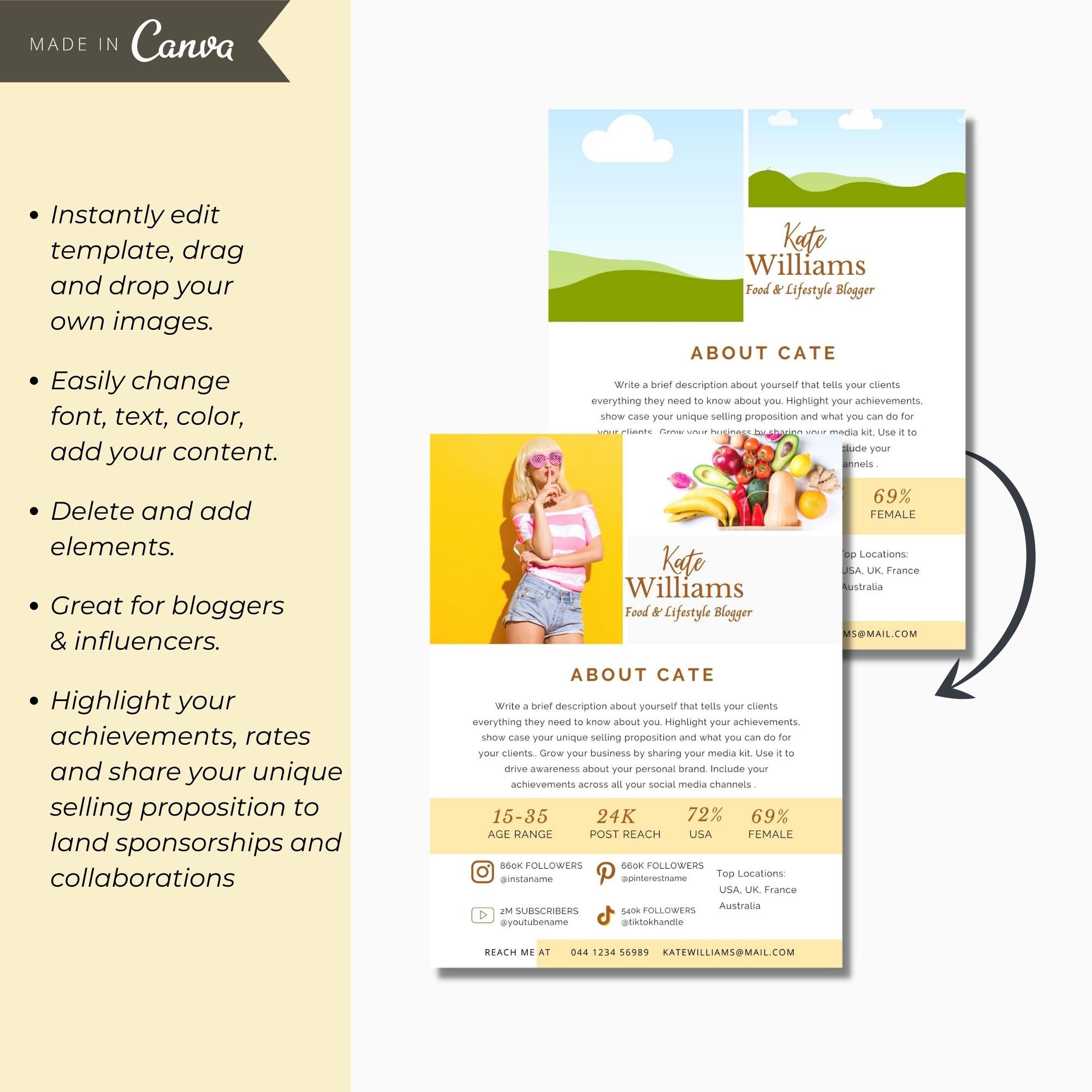 3 Page Food Blogger Media Kit Template, Canva Influencer Media Kit ...