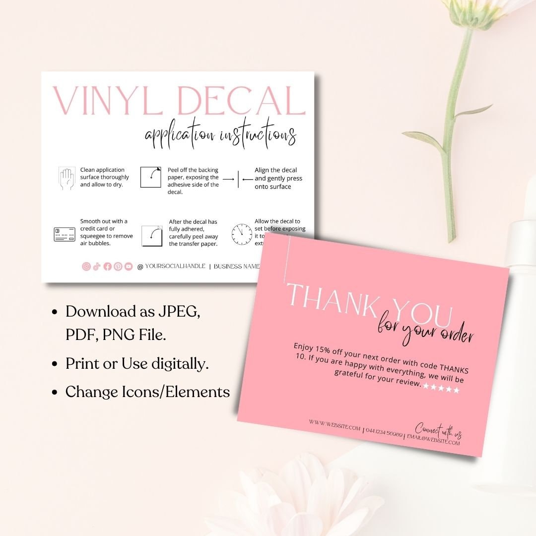 Editable Vinyl Decal Care Card Instructions, DIY Decal Instructions ...