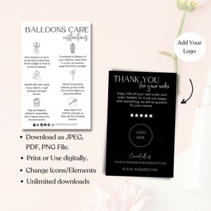 Editable Balloons Care Instructions Template, Mini Printable Balloon ...