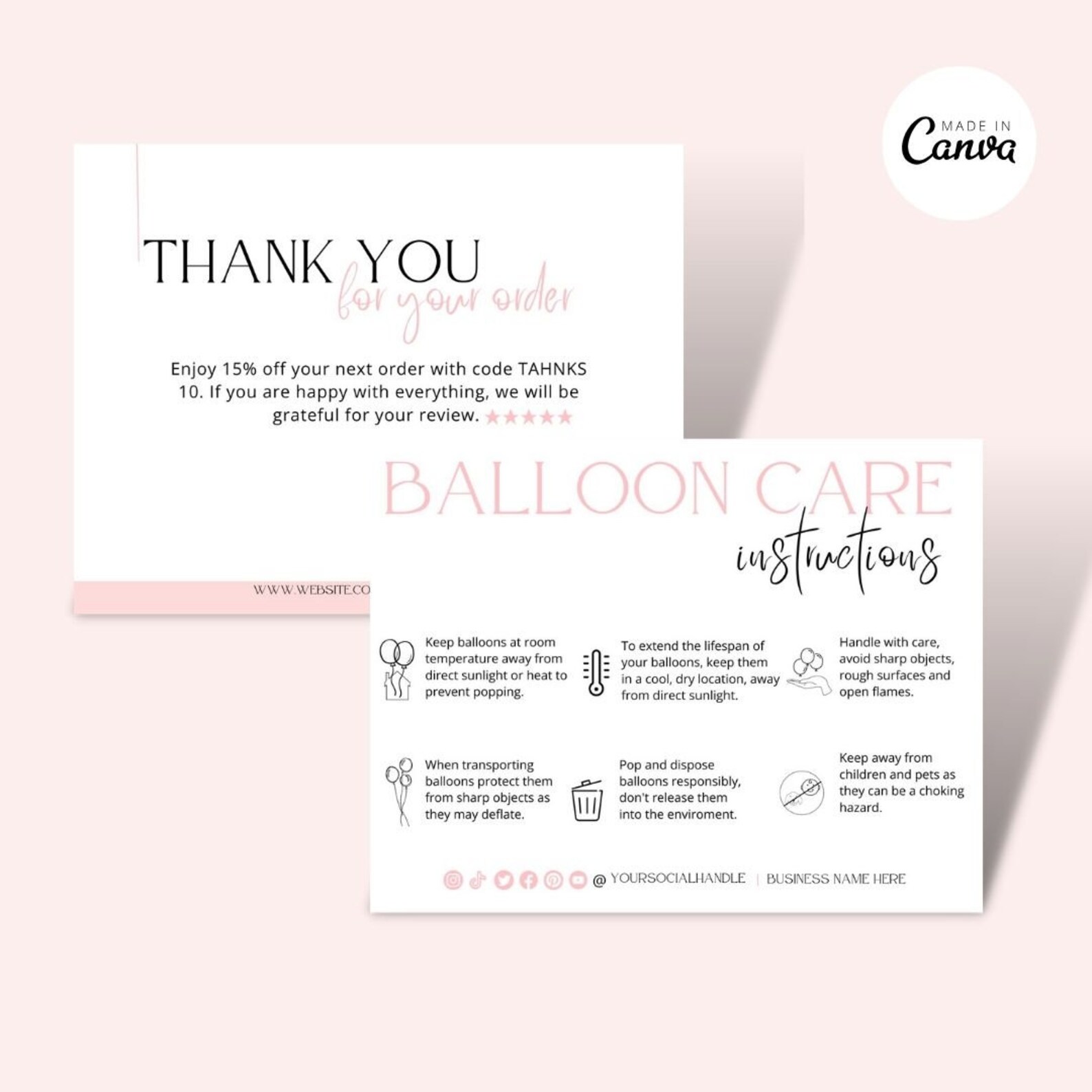 Editable Balloons Care Instructions Template, Printable Balloon Safety ...