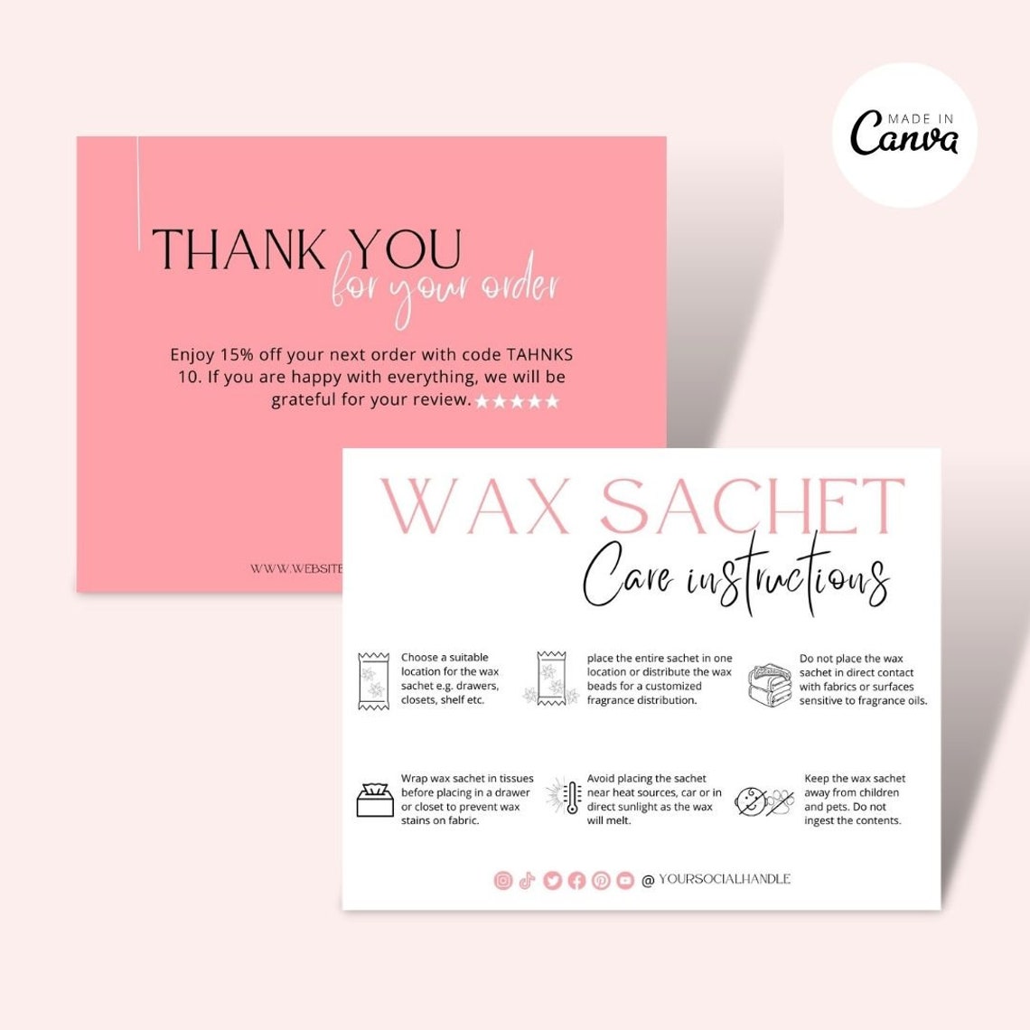 Wax Sachet Care Instructions Template, Editable Wax Sachet Safety Care ...