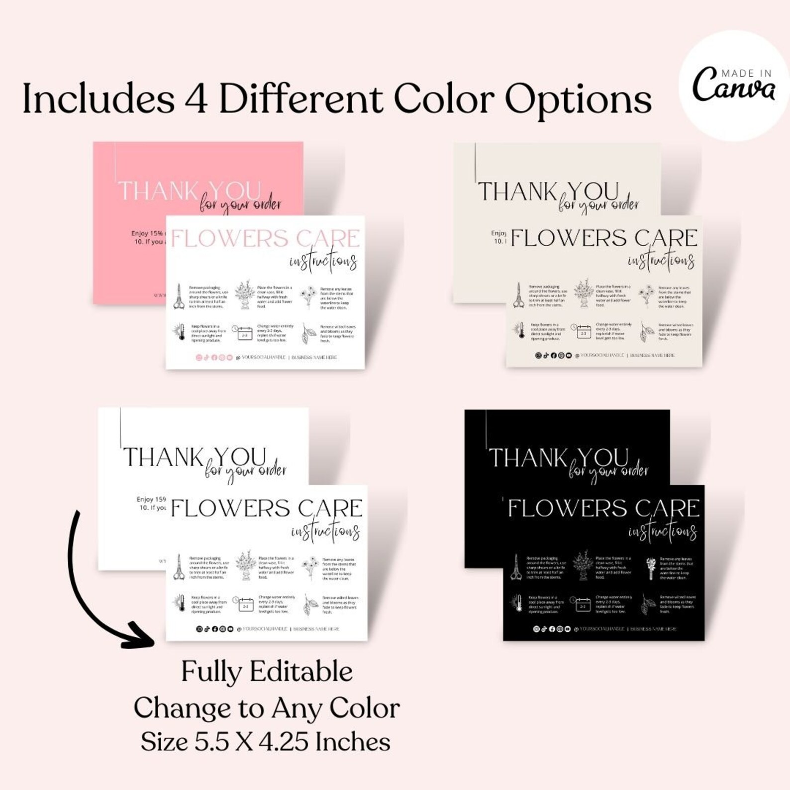 Editable Flower Care Card Template, Florist Flower Care Instructions ...