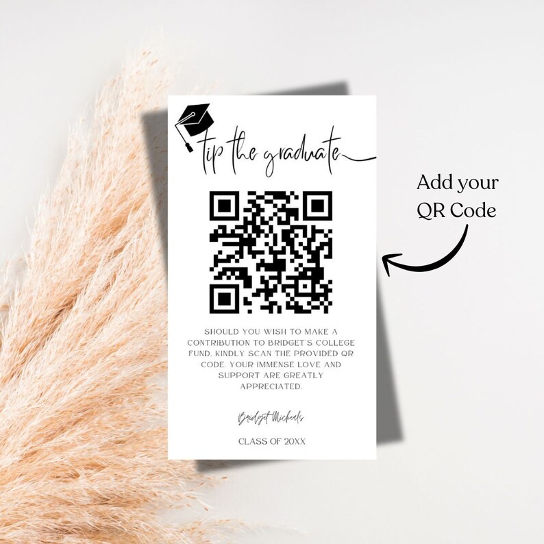 Editable College Fund QR Code Insert Card, Printable Graduation Tip ...