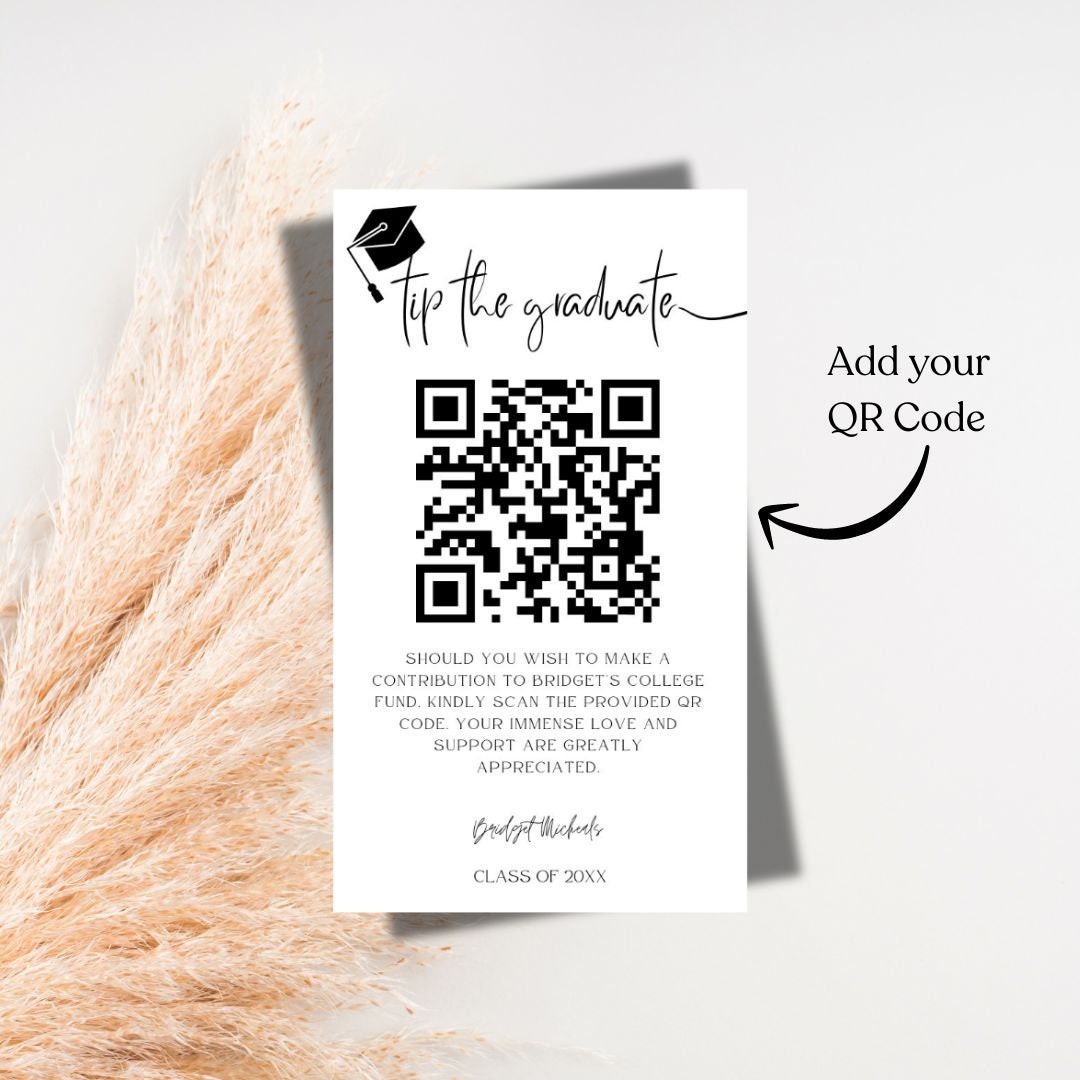 Editable College Fund QR Code Insert Card, Printable Graduation Tip ...