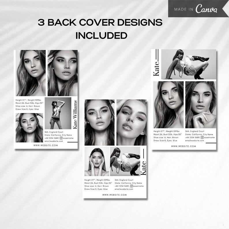 Model Comp Card, Modeling Photo Card Canva Template, Editable Fashion ...