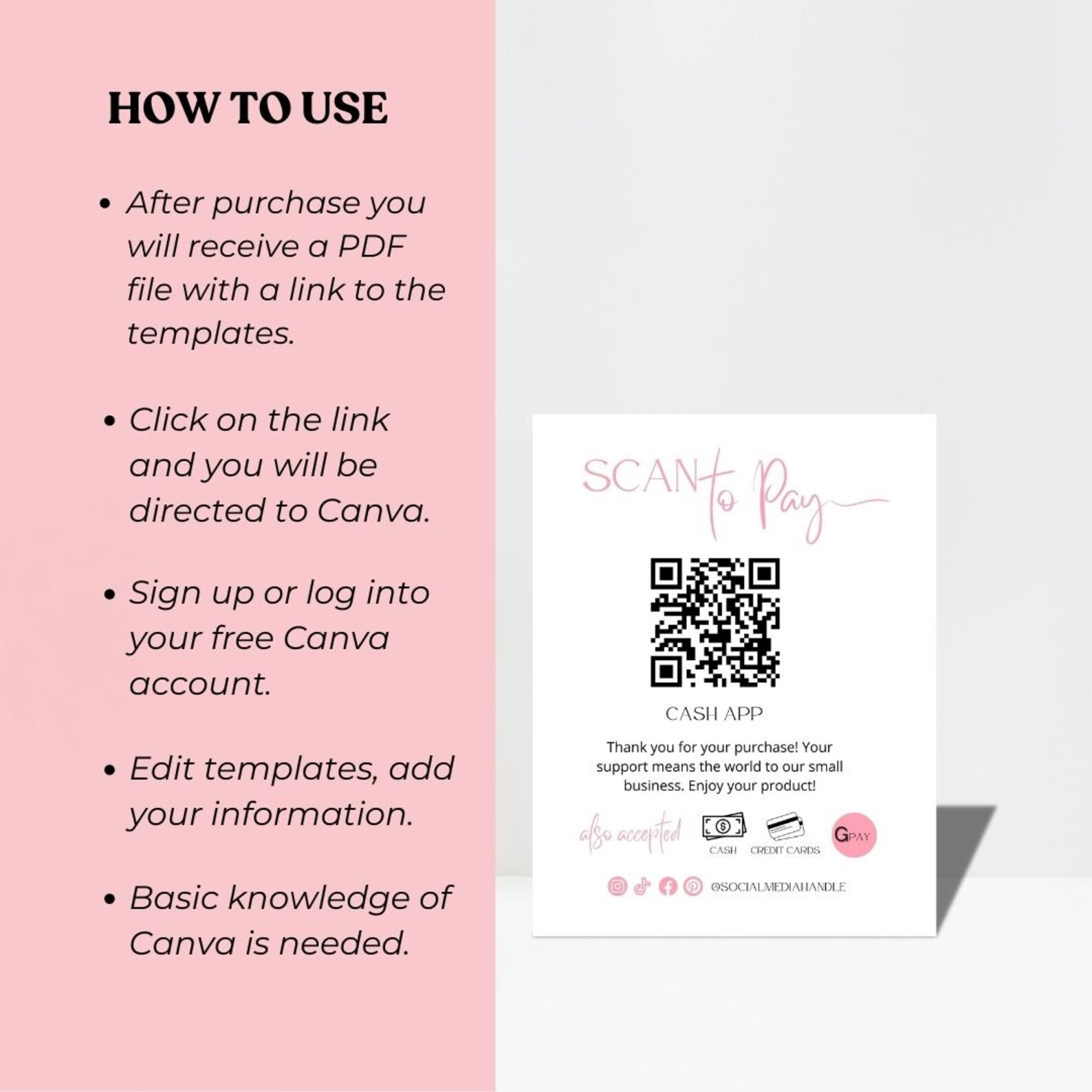 Editable Scan to Pay Sign, Pink Printable Accepted Payments Sign, QR ...