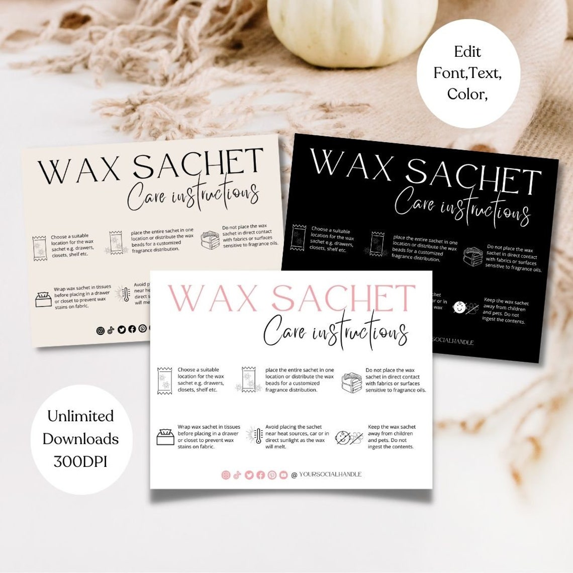 Wax Sachet Care Card Template, Editable Wax Sachet Safety Instructions ...