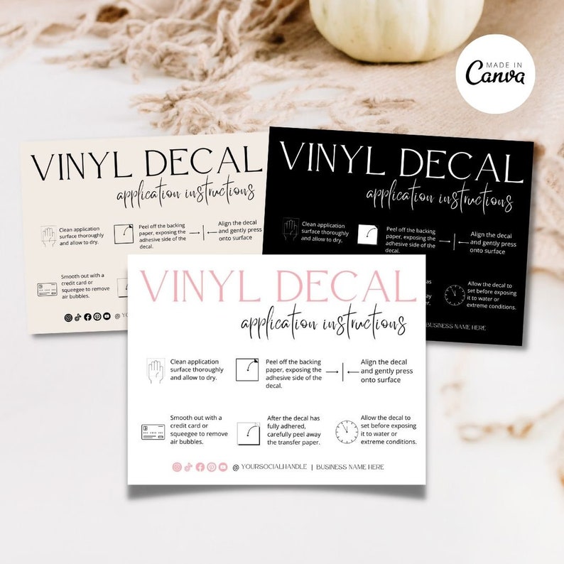 Editable Vinyl Decal Care Card Instructions, DIY Decal Instructions Guide, Vinyl Stickers ...