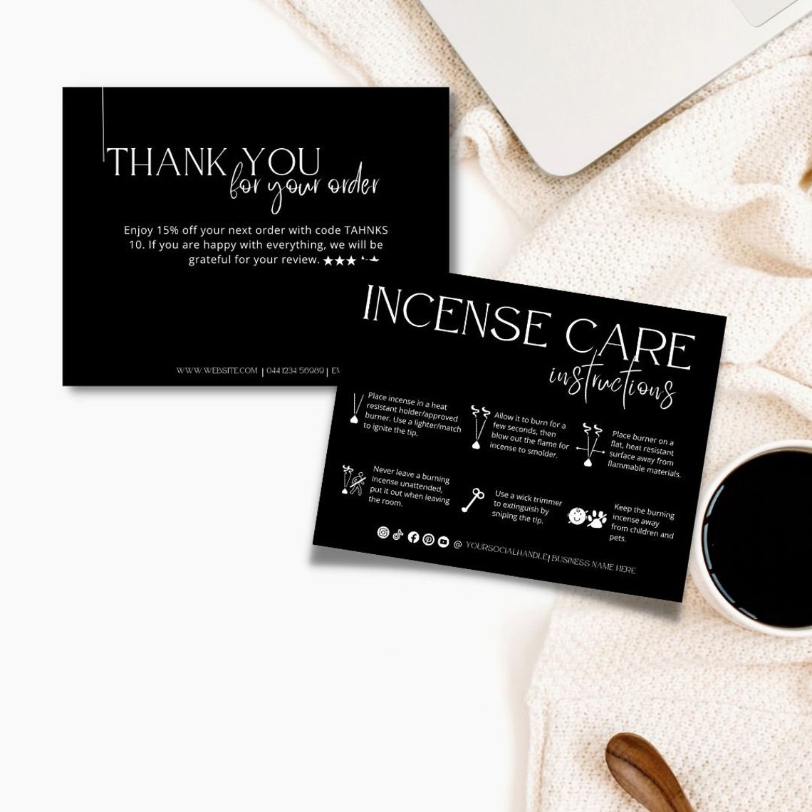 Editable Incense Care Card, Printable Scented Incense Safety ...