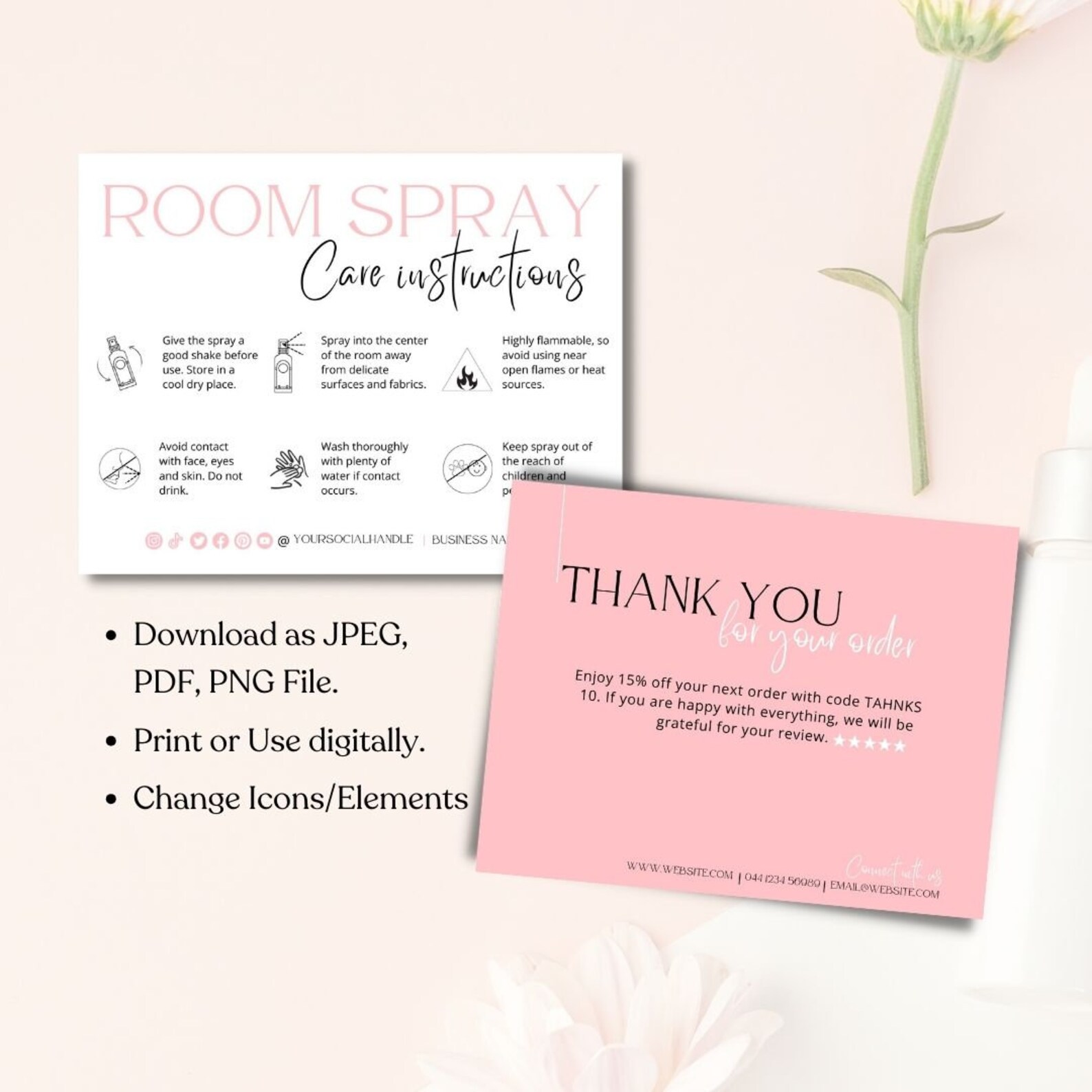 Room Spray Care Card Template, Editable Room Spray Care Instructions ...