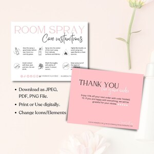 Room Spray Care Card Template, Editable Room Spray Care Instructions ...