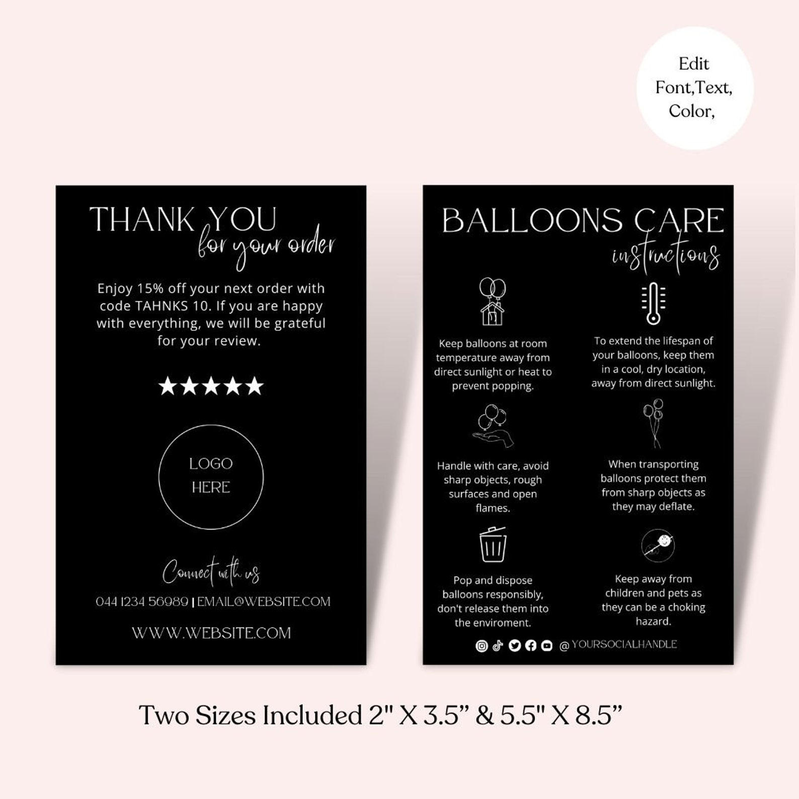Editable Balloons Care Instructions Template, Mini Printable Balloon ...